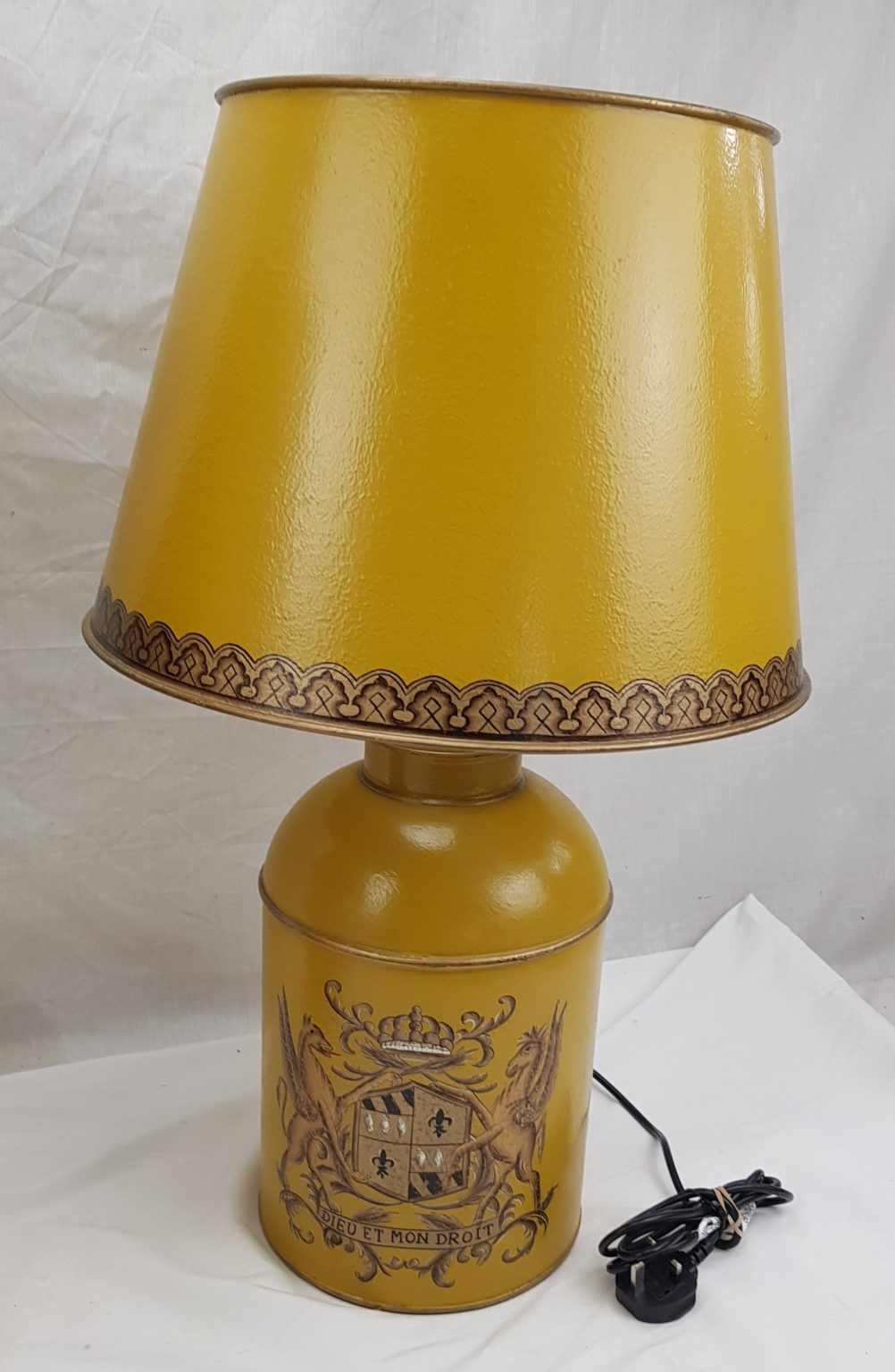 Pair of Modern French Toleware Lamps in Mustard With Armorial Crests ...