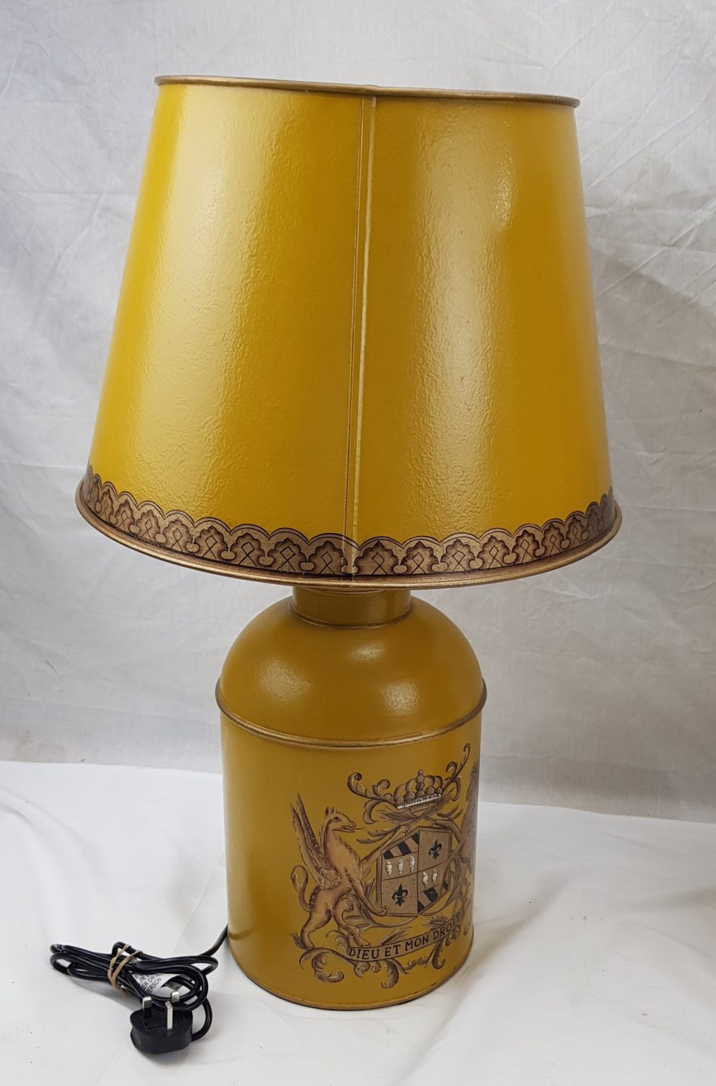 Pair of Modern French Toleware Lamps in Mustard With Armorial Crests ...