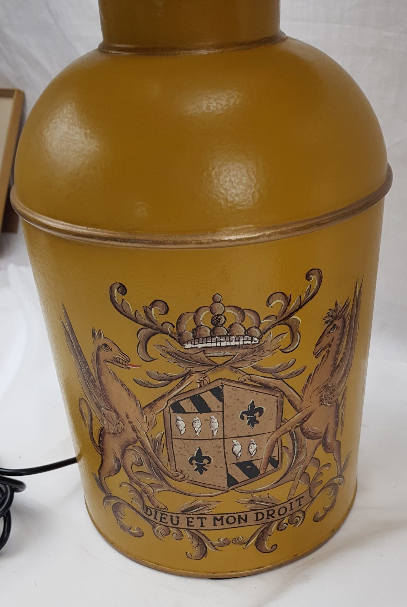 Pair of Modern French Toleware Lamps in Mustard With Armorial Crests ...