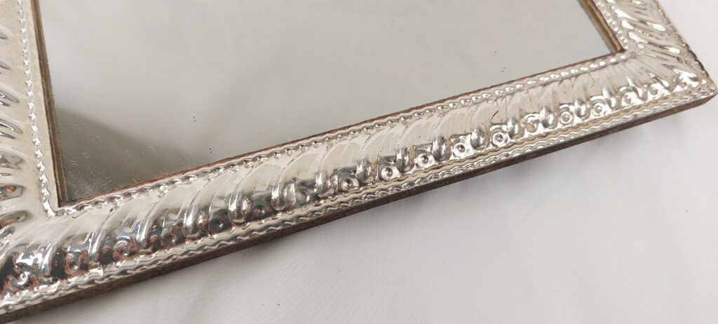 Modern Silver Frame Mirror With Scrollwork - Sally Antiques