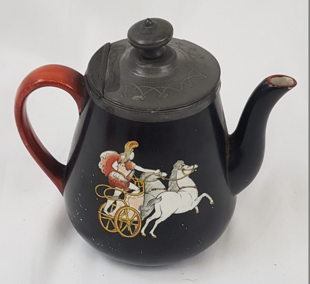 c1850 Prattware Teapot With Greek Chariot Design - Sally Antiques