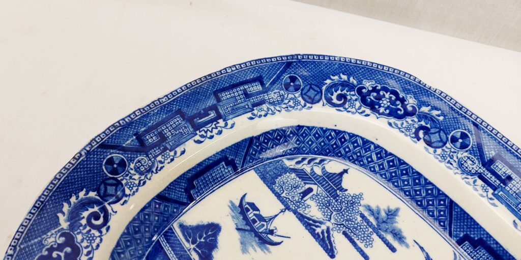 1890s Ridgeway Semi-Porcelain Willow Pattern Meat Dish - Sally Antiques