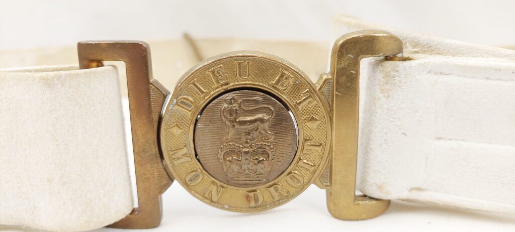 British White Leather Kings Crown Military Belt - Sally Antiques