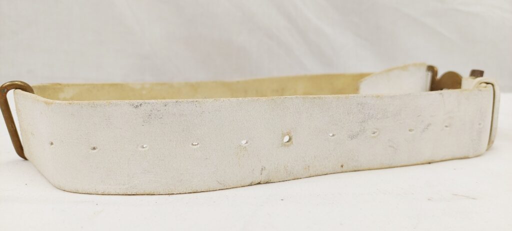 British White Leather Kings Crown Military Belt - Sally Antiques