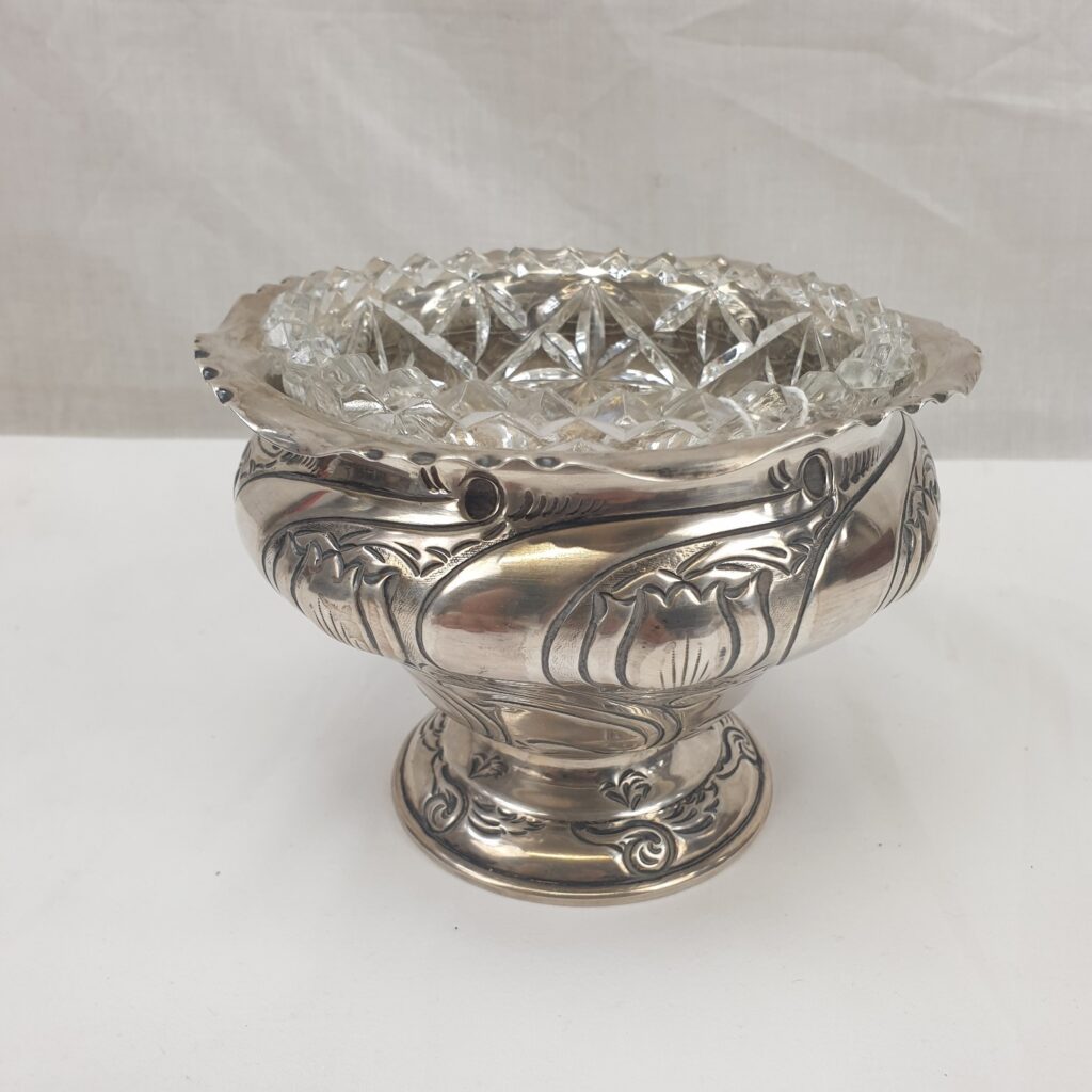 Sterling Silver Sheffield 1899 Cut Glass Bon Bon Bowl - Sally Antiques