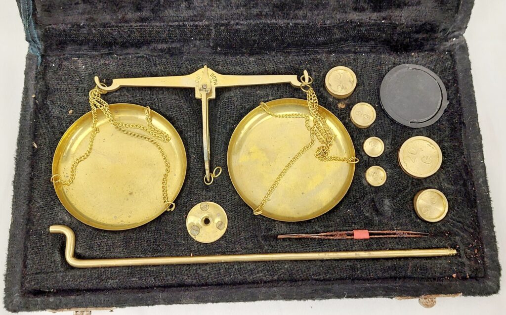 Vintage Cased Set of Small Brass Scales - Sally Antiques