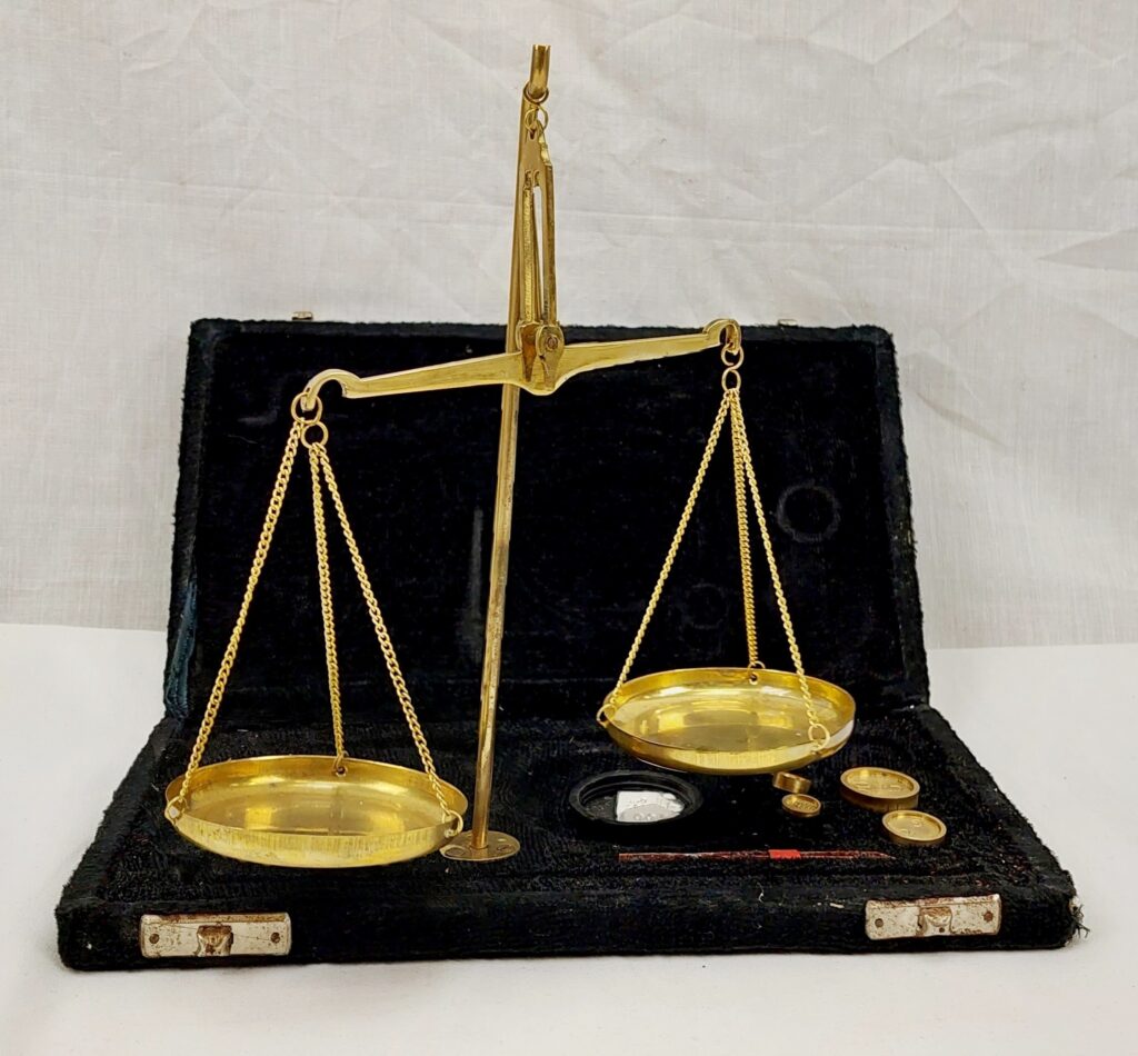Vintage Cased Set of Small Brass Scales - Sally Antiques