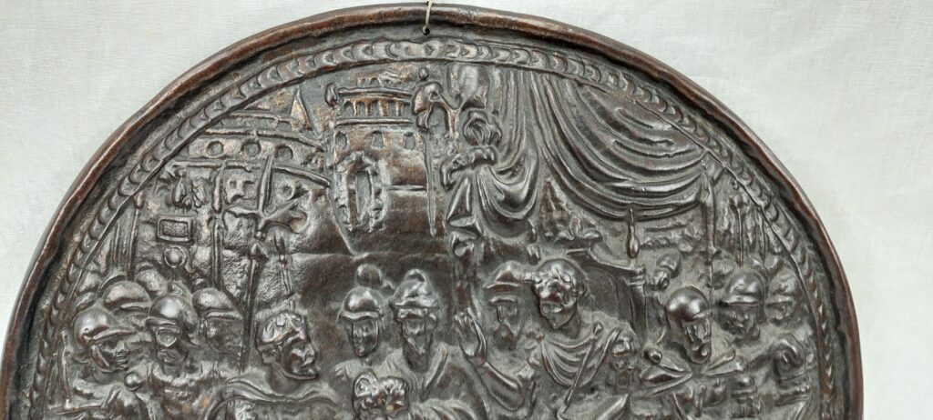 Victorian Cast Iron Plaque With Historical Roman Scene - Sally Antiques
