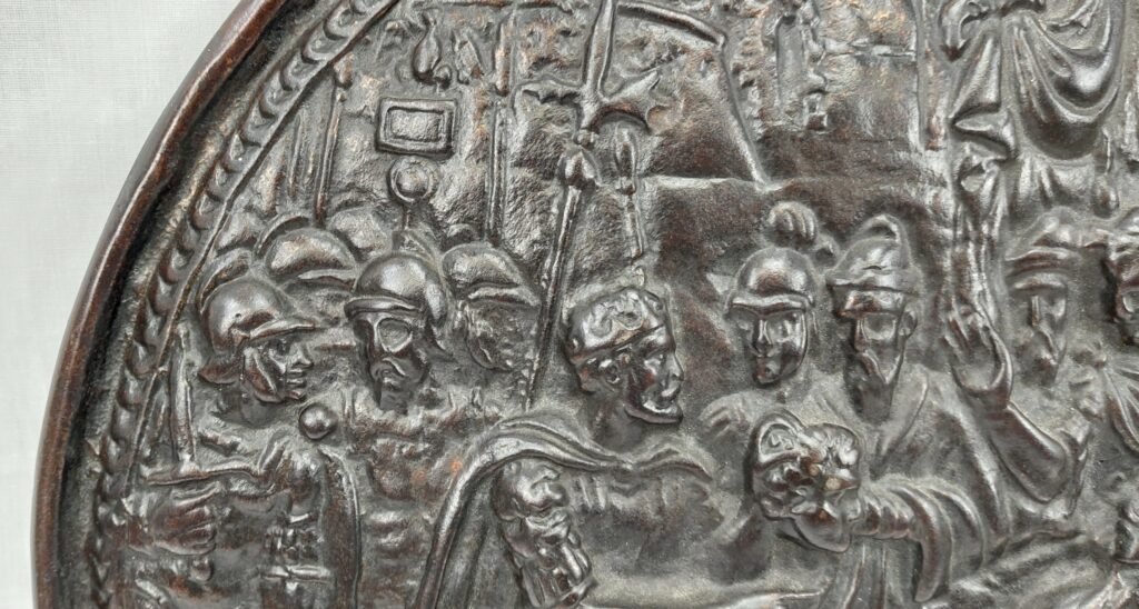 Victorian Cast Iron Plaque With Historical Roman Scene - Sally Antiques