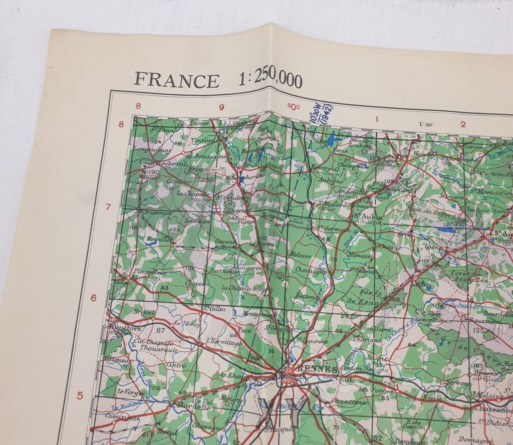 WW2 RAF Navigators 1943 Dated Map Of Central France - Sally Antiques