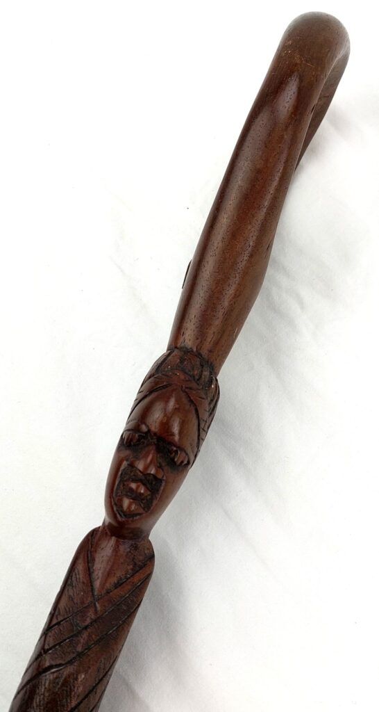African Woman with Turban and Child, Wooden Carved Walking Stick ...