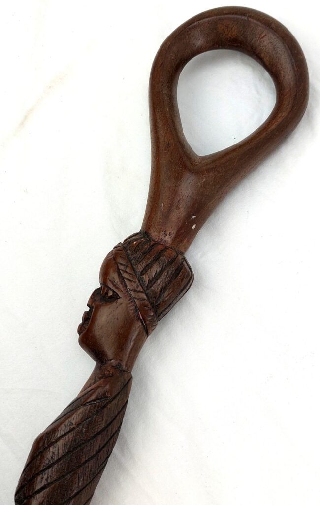 African Woman with Turban and Child, Wooden Carved Walking Stick ...