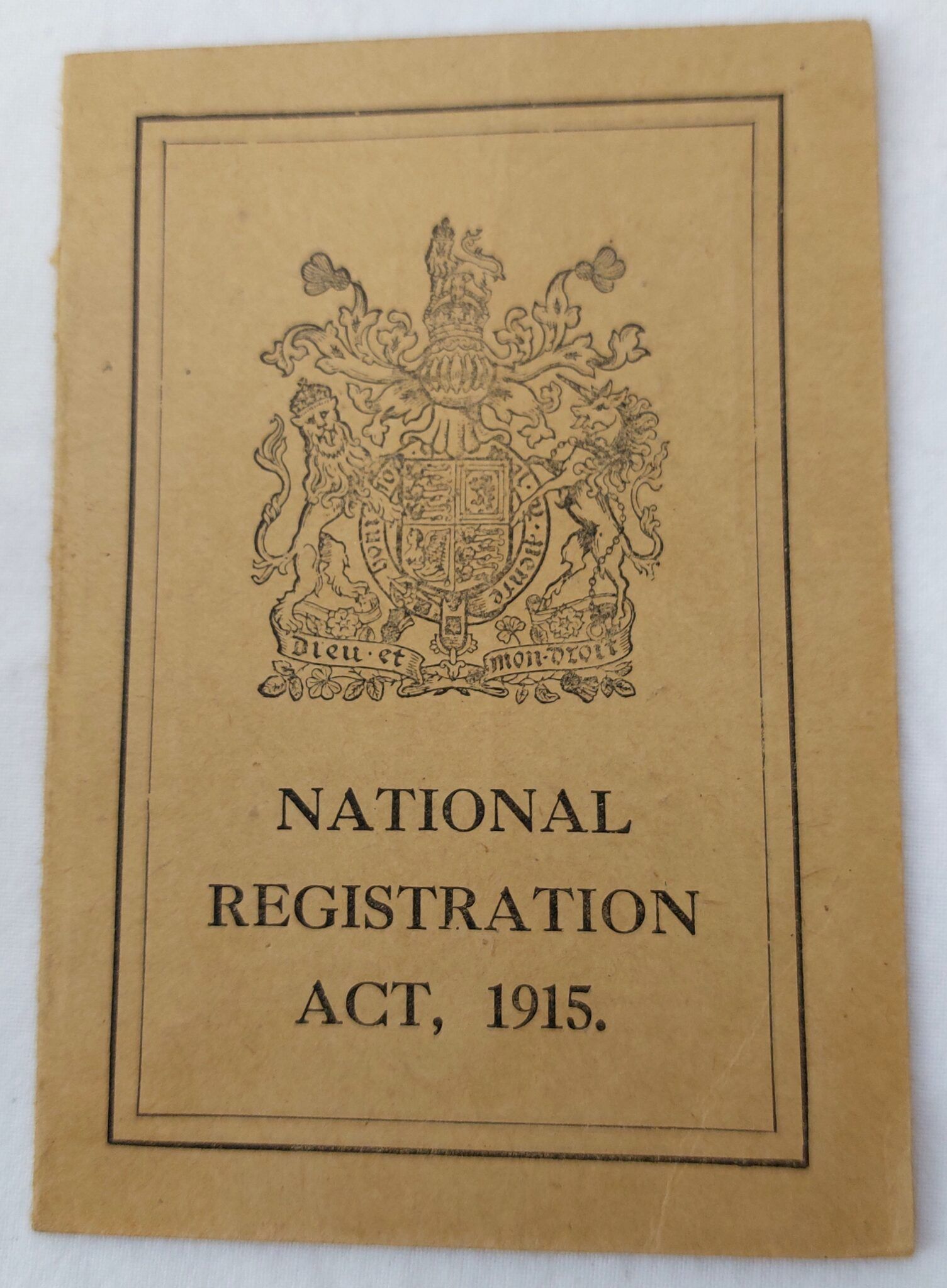 British, WW1, National Registration Act 1915 Identity Card, 'Miss Alice ...