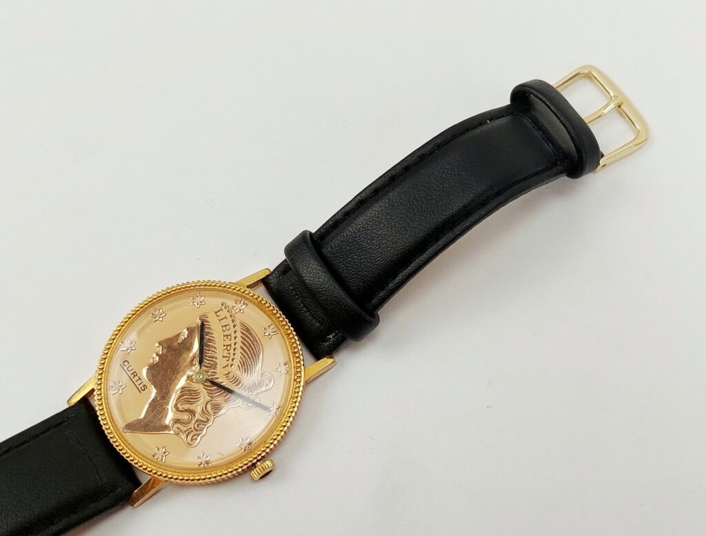 c1980’s Gold Plated Curtis Liberty Coin Wristwatch - Sally Antiques
