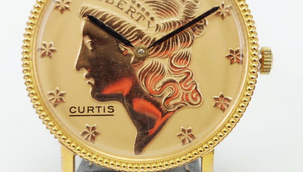 c1980’s Gold Plated Curtis Liberty Coin Wristwatch - Sally Antiques