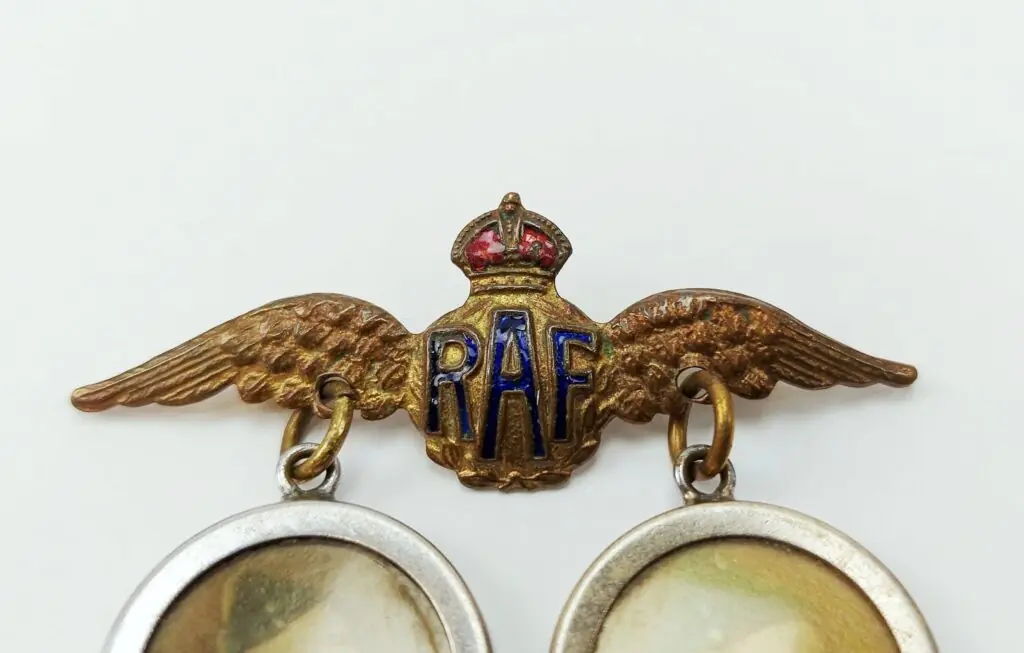 WW1 RAF Sweetheart Badge with Photo Pendants - Sally Antiques
