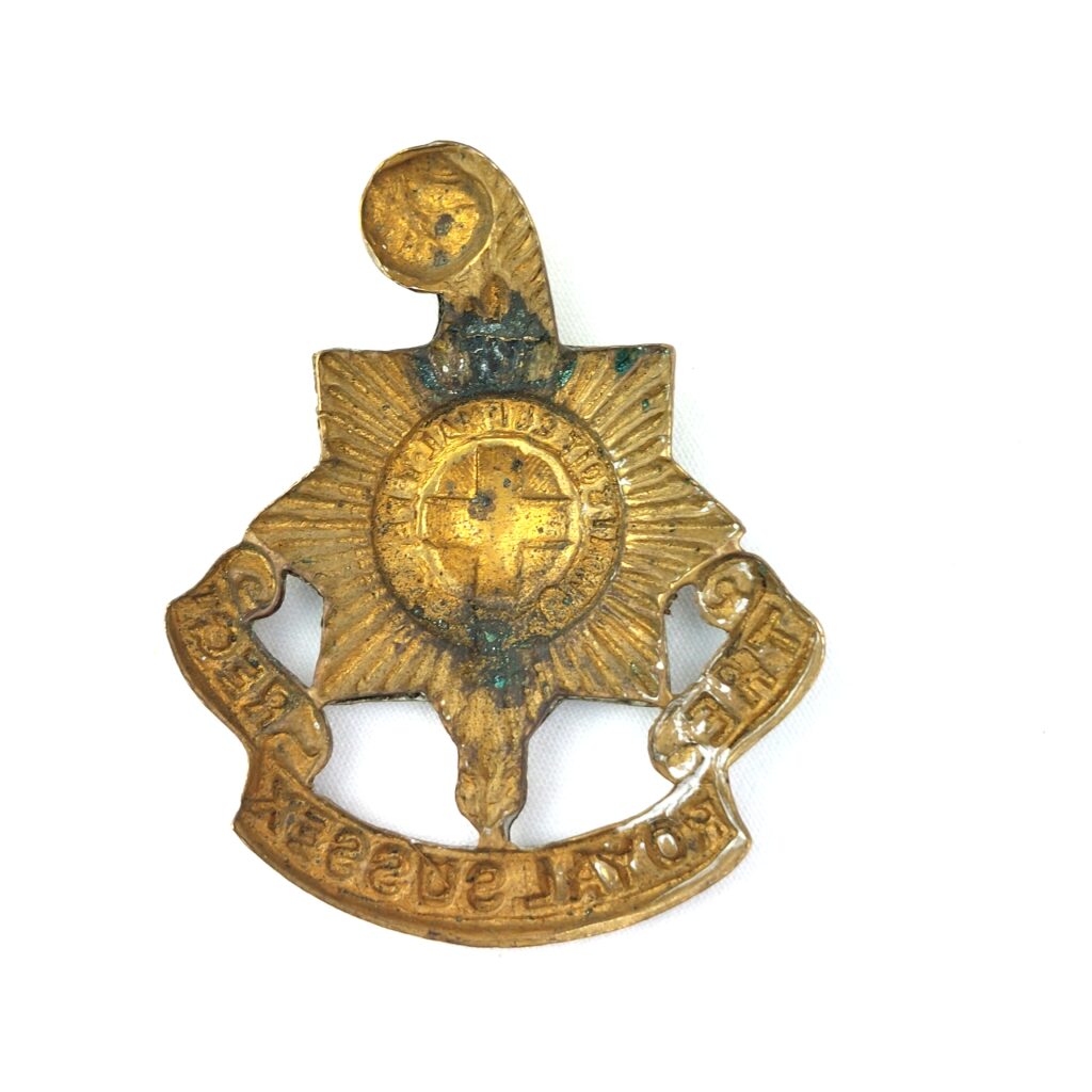 British, Original The Royal Sussex Reg Bi-Metal Cap Badge - Sally Antiques