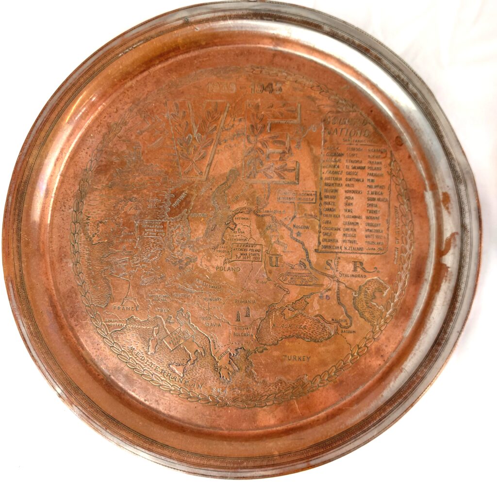British, WW2, VE and VJ Commemorative Copper Plates with Military Maps ...