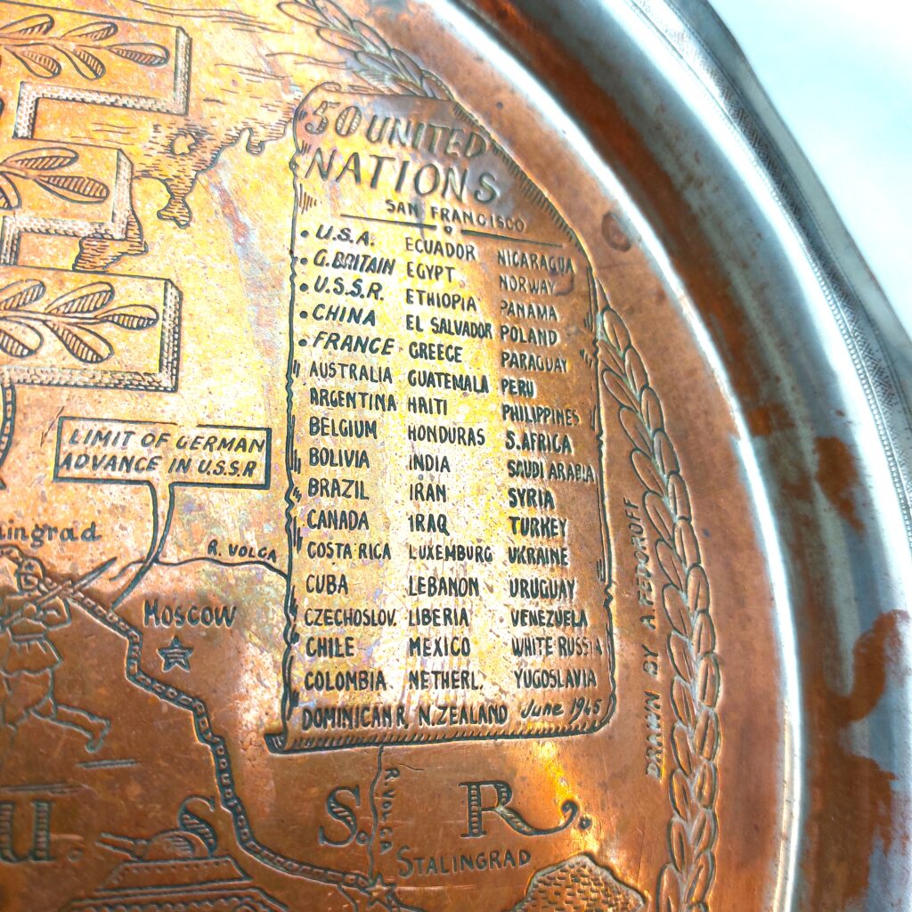 British, WW2, VE and VJ Commemorative Copper Plates with Military Maps ...
