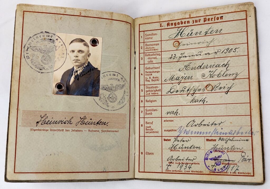 German, WW2 Wehepaß - Military Record, 1938 Koblenz - Sally Antiques