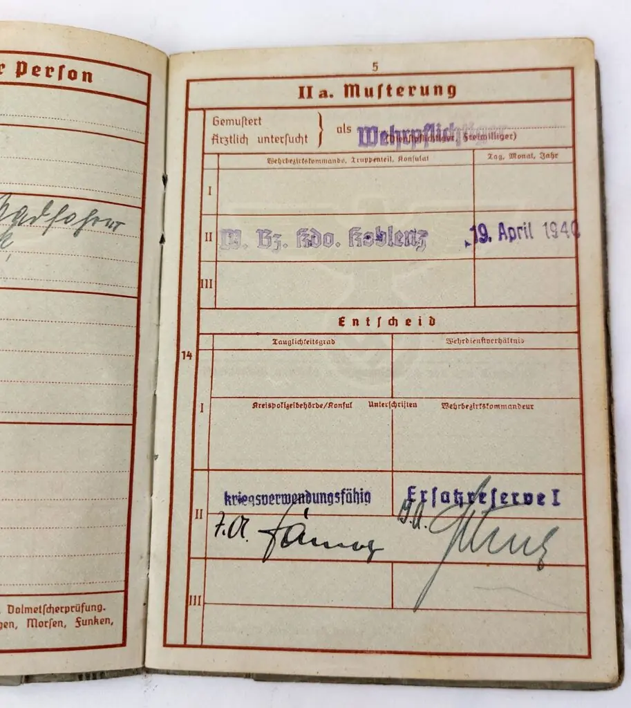 German, WW2 Wehepaß - Military Record, 1938 Koblenz - Sally Antiques