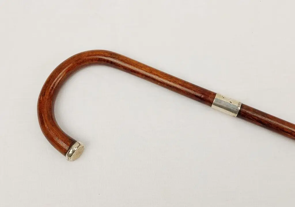 London 1919 Sterling Silver Tip And Collar Walking Cane - Sally Antiques