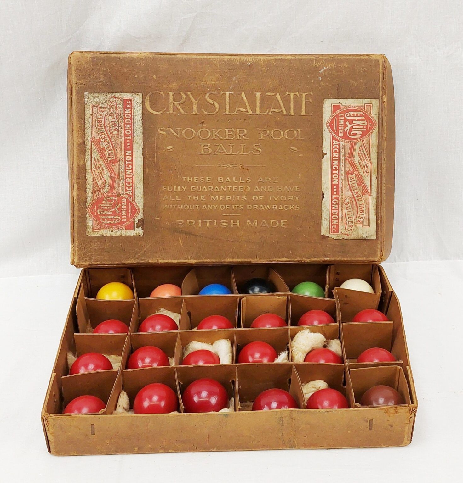 Boxed Set Of Vintage 1920s Crystalate 1 ¾ Inch Snooker Pool Balls ...