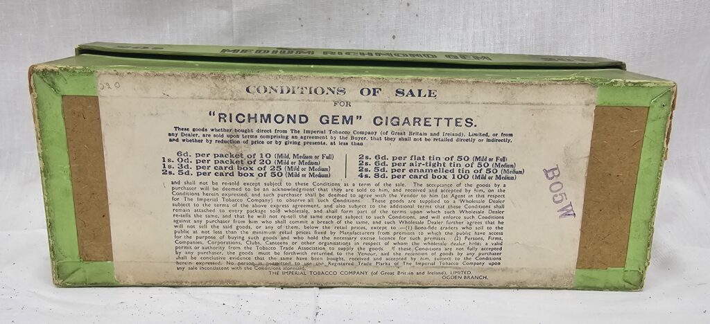 1930s Medium Richmond Gem Cigarette Retail Box - Sally Antiques