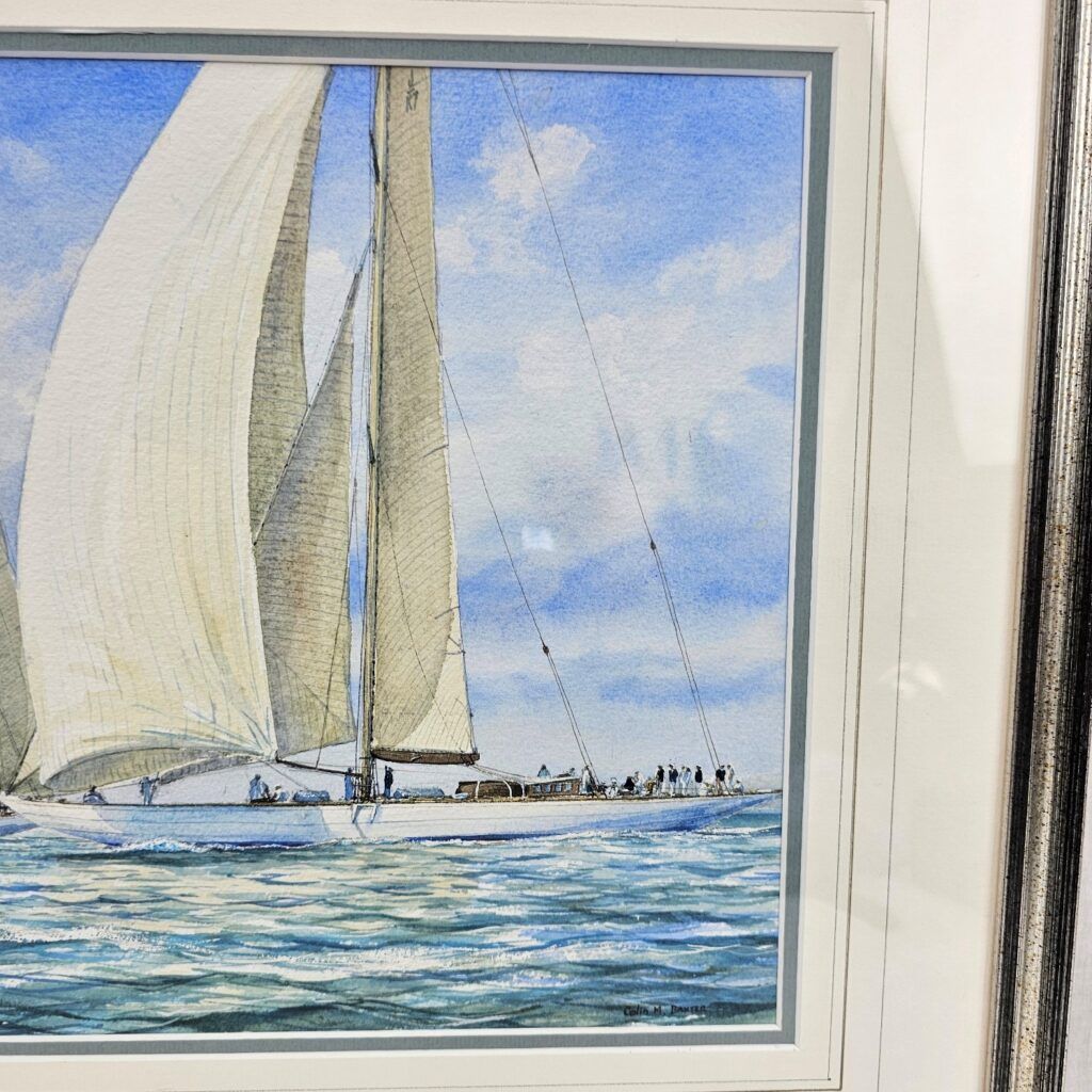 Framed Watercolour Of J Class Yacht Candida c1935 By Colin Baxter ...