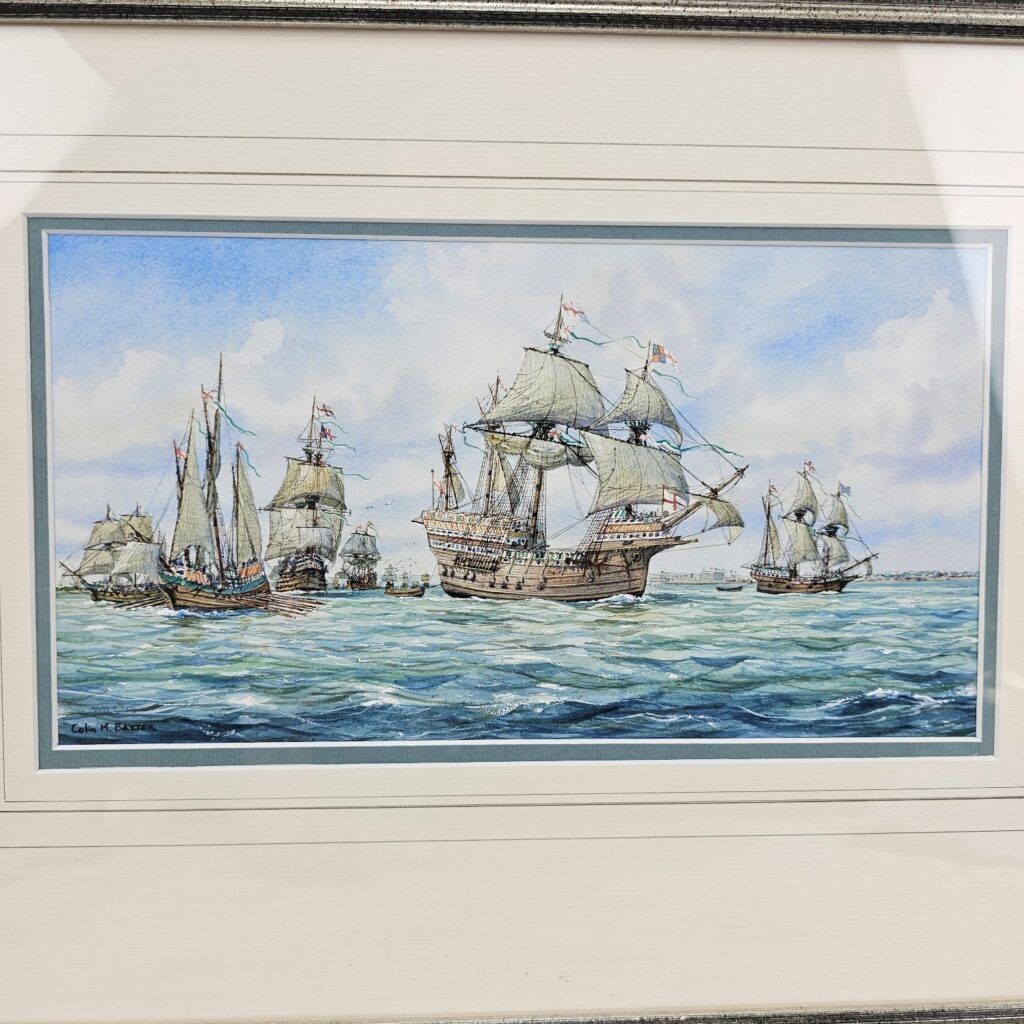 Framed Watercolour Of The Mary Rose At Spithead 1545AD By Colin Baxter ...