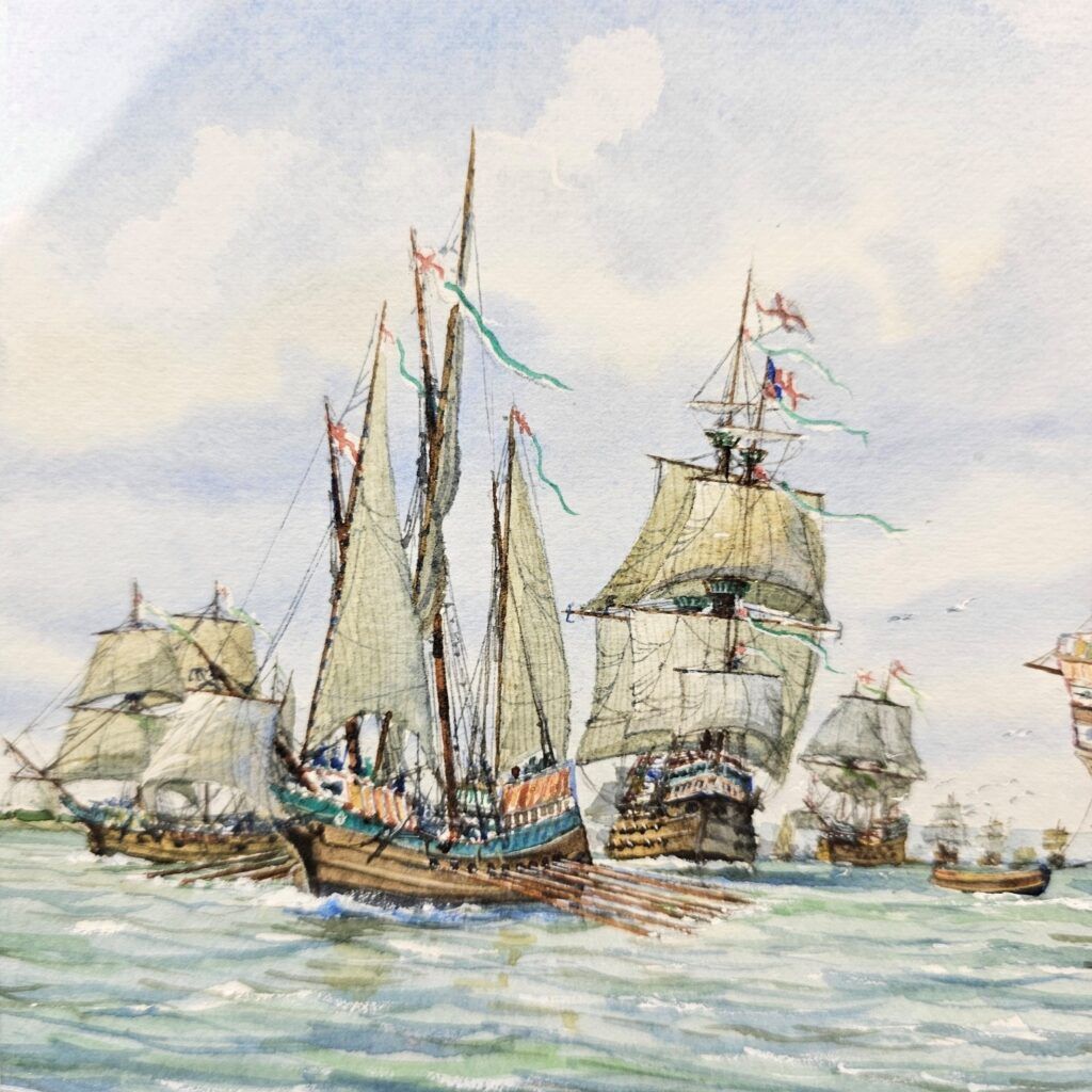 Framed Watercolour Of The Mary Rose At Spithead 1545AD By Colin Baxter ...