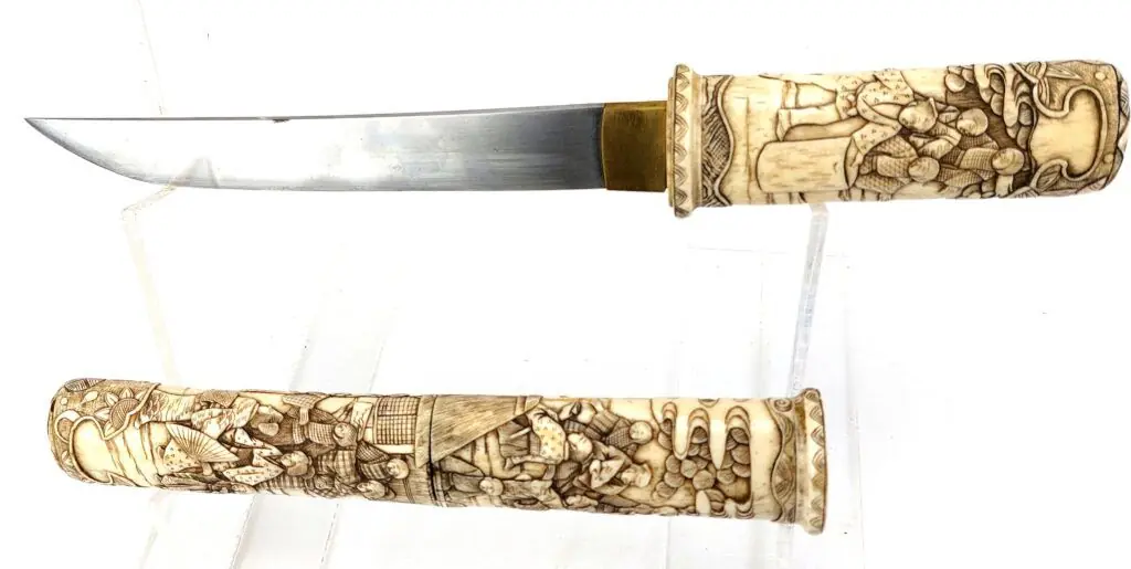 Japanese, Meiji Period (1868-1912), Carved Bone Dagger Knife and ...