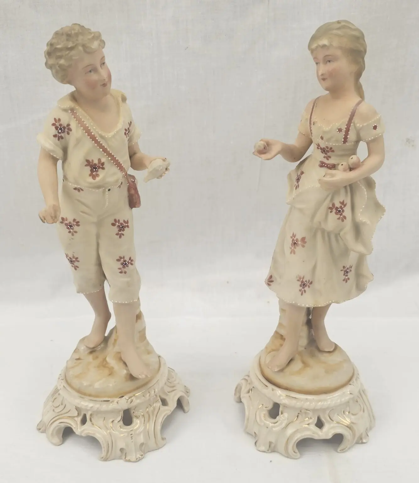 Pair Of Italian Bisque Porcelain Figurines - Sally Antiques