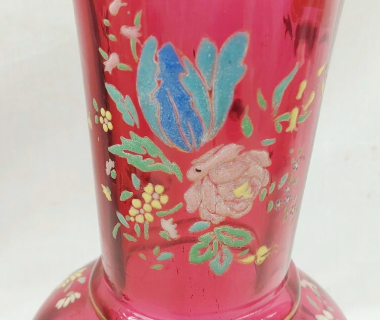 Victorian Enammeled Cranberry Glass Vase - Sally Antiques