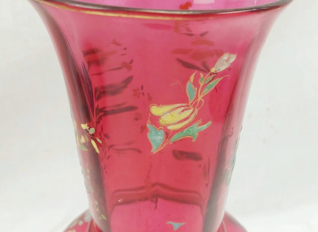 Victorian Enammeled Cranberry Glass Vase - Sally Antiques