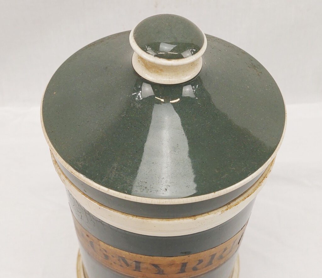 Victorian Green Ceramic Lidded Pharmaceutical Container - Sally Antiques