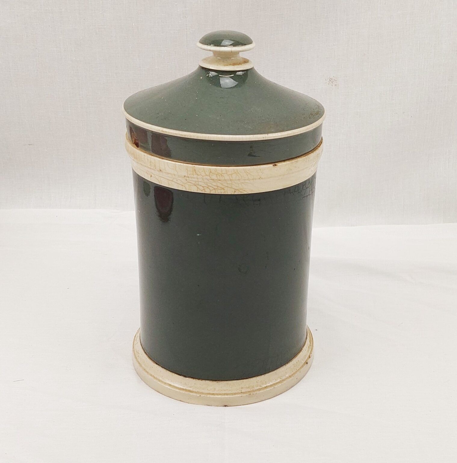 Victorian Green Ceramic Lidded Pharmaceutical Container - Sally Antiques