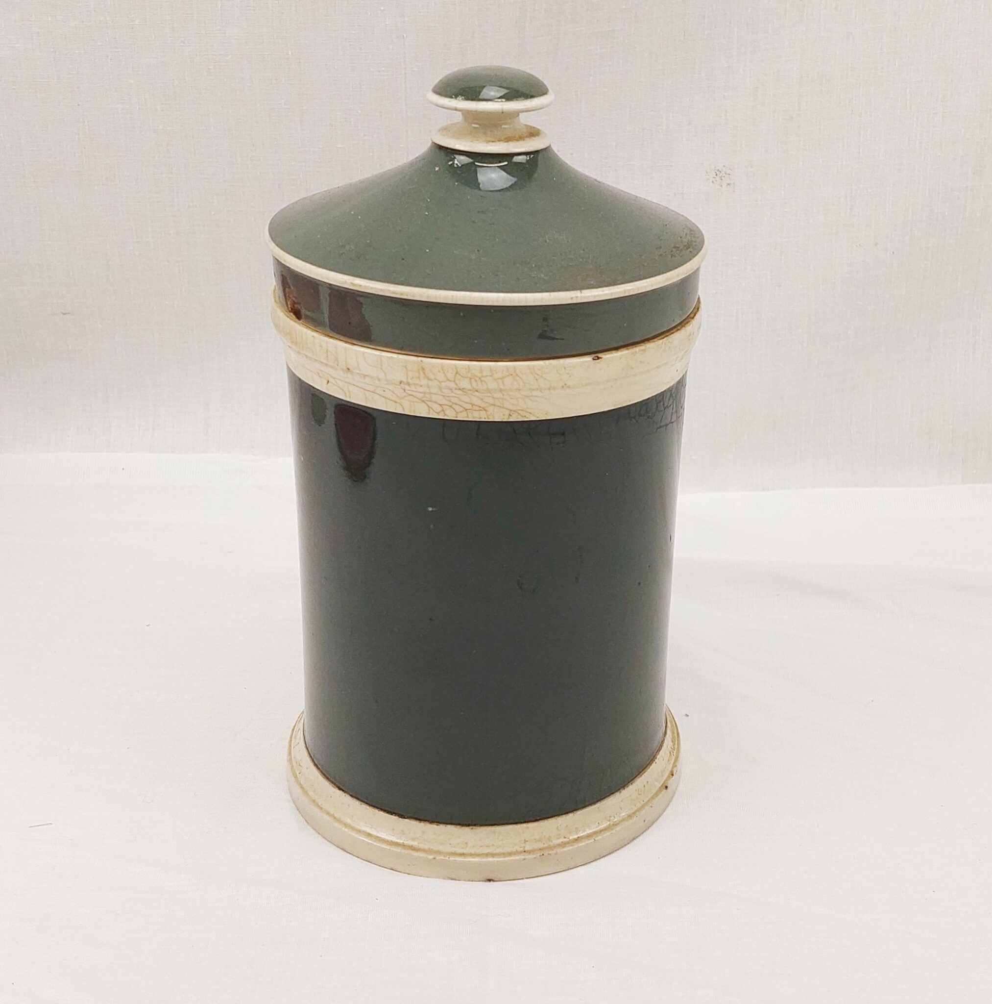 Victorian Green Ceramic Lidded Pharmaceutical Container - Sally Antiques
