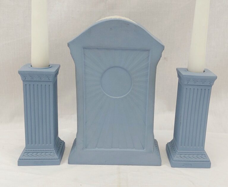 Wedgwood Jasperware Clock And Candlestick Set - Sally Antiques