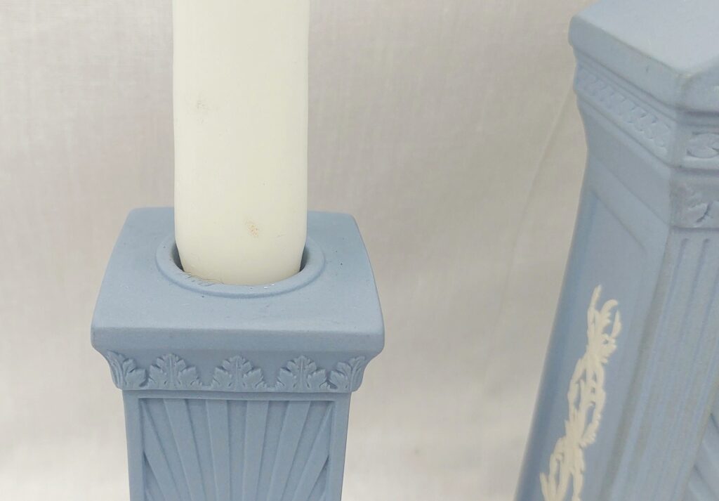 Wedgwood Jasperware Clock And Candlestick Set - Sally Antiques
