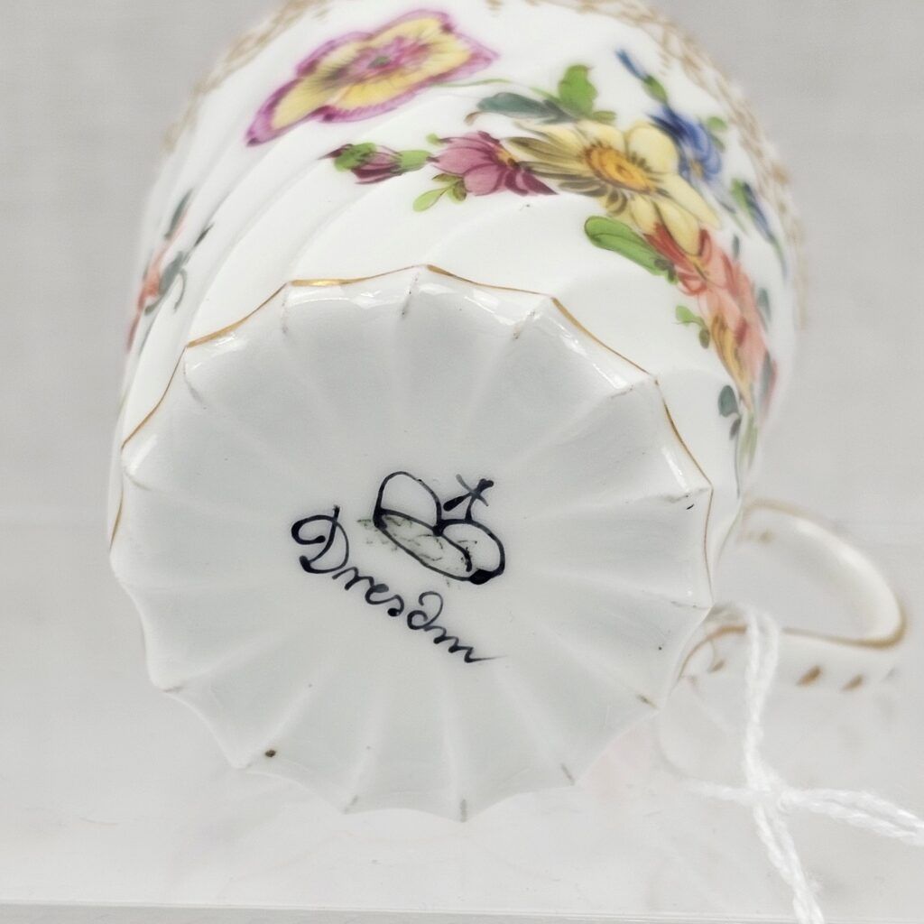 c1900 Dresden Fluted Hand Painted Tea Cup And Saucer - Sally Antiques