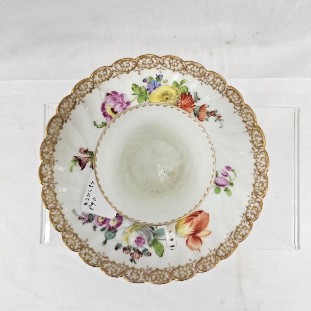 c1900 Dresden Fluted Hand Painted Tea Cup And Saucer - Sally Antiques
