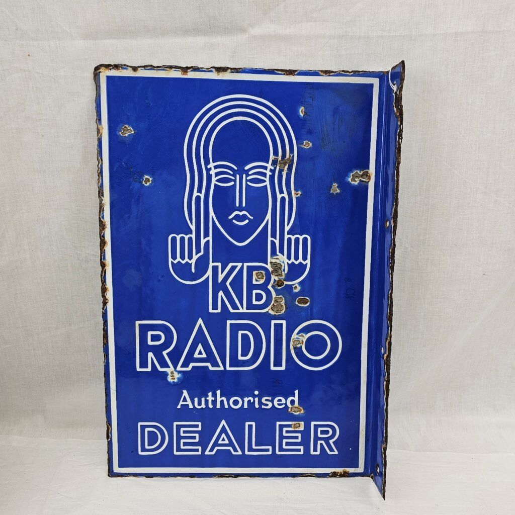 1930s KB Radio Authorised Dealer Double Sided Enamel Advertising Sign ...