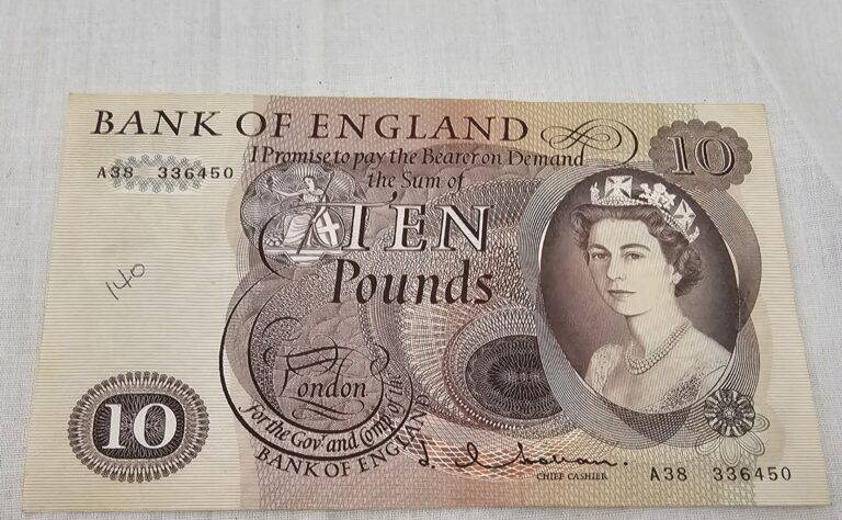 1964 A38 J. Q. Hollom Ten Pound Note - Sally Antiques