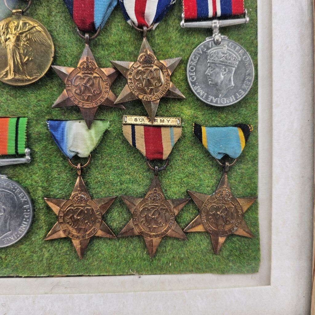 Framed Display Of WW1 And WW2 Campaign Medals - Sally Antiques