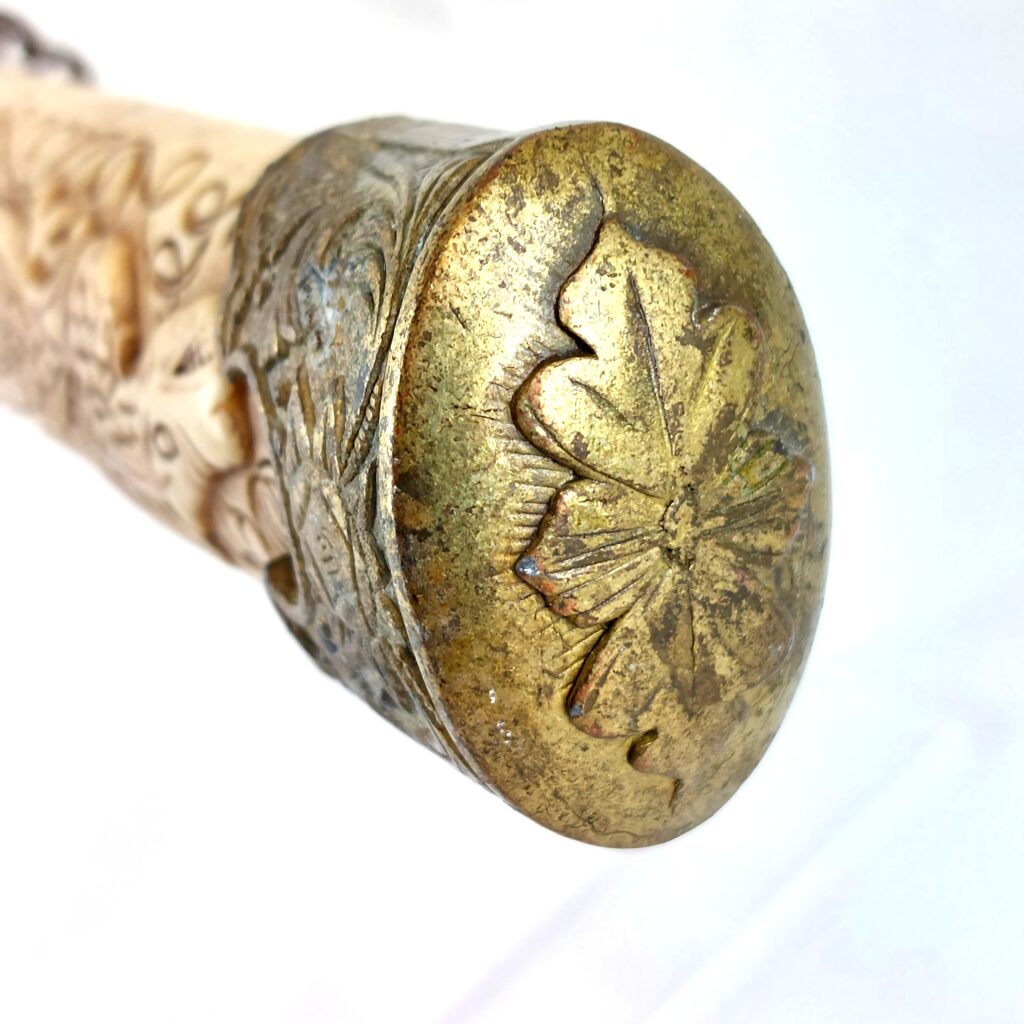 Japanese Wooden Walking Stick with Carved Bone Dragon Motif and Brass ...
