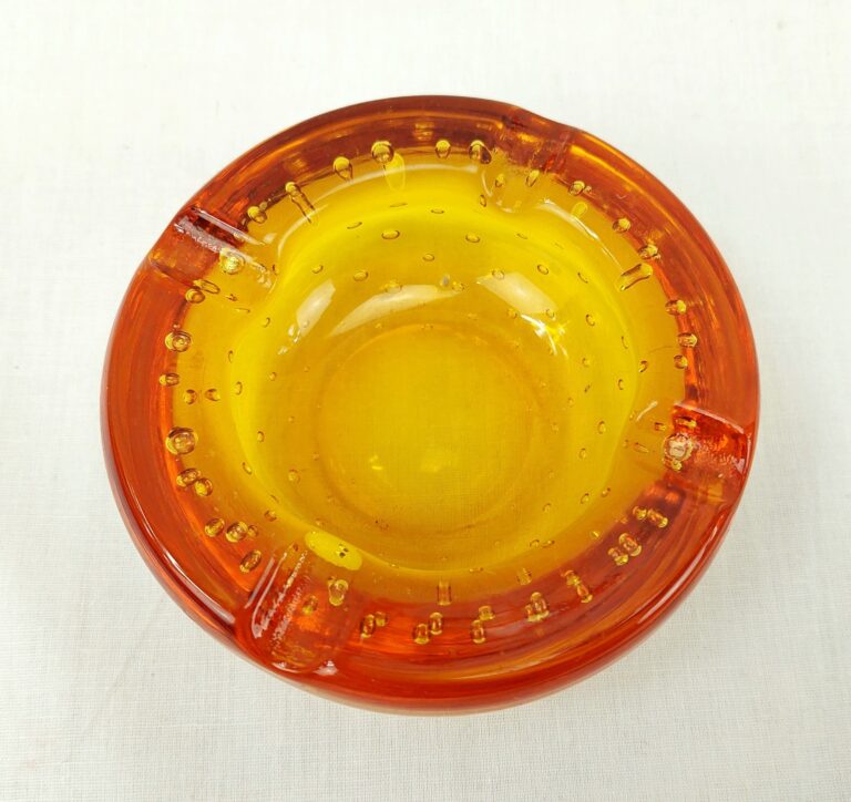 Whitefriars Orange Bubble Glass Ashtray - Sally Antiques