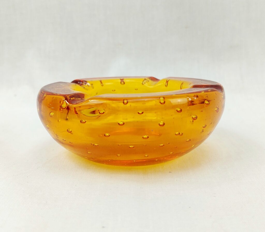 Whitefriars Orange Bubble Glass Ashtray - Sally Antiques