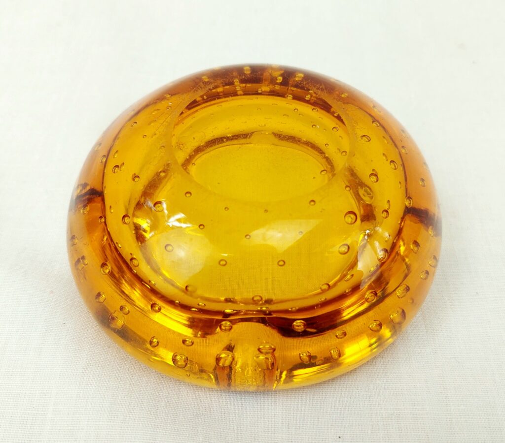 Whitefriars Orange Bubble Glass Ashtray - Sally Antiques