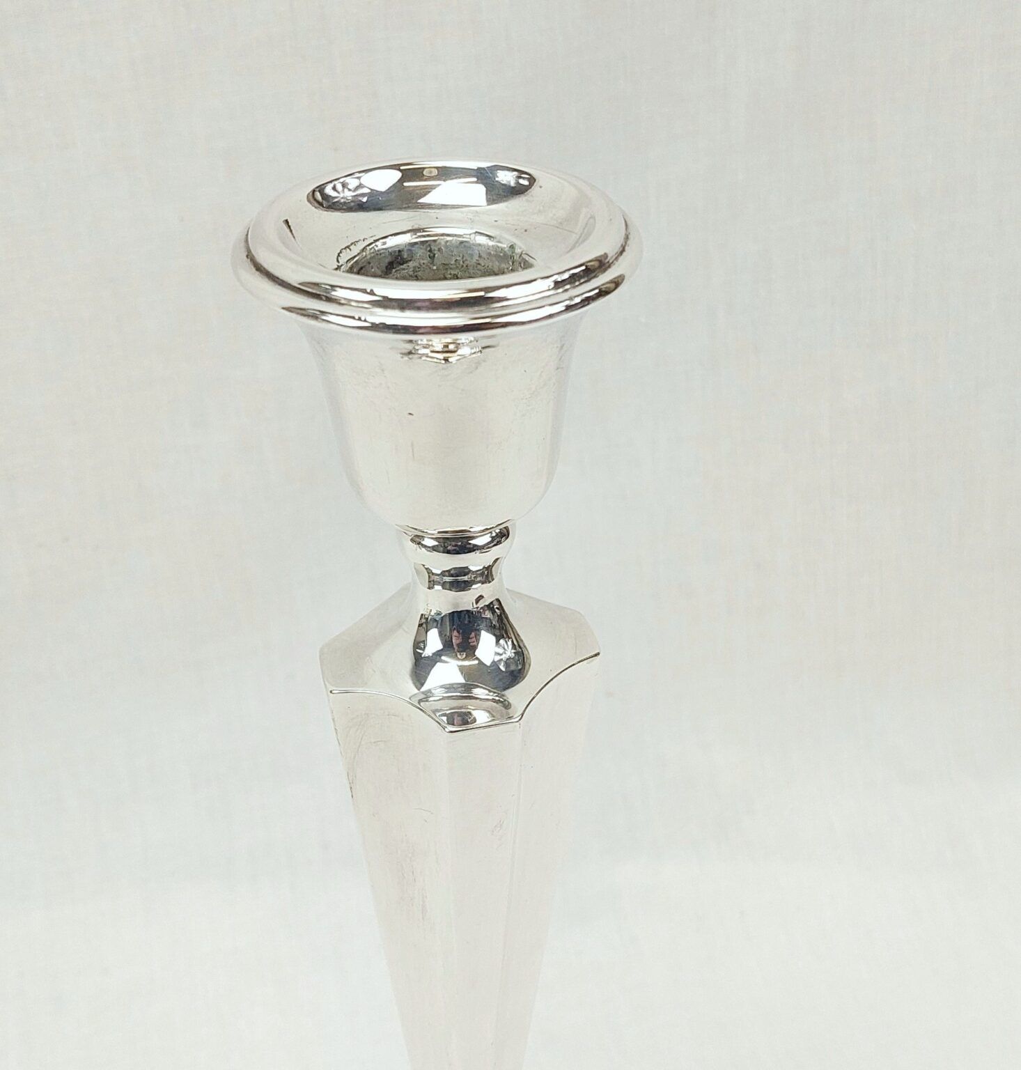 Tall Chester 1917 George V Sterling Silver Candlestick - Sally Antiques